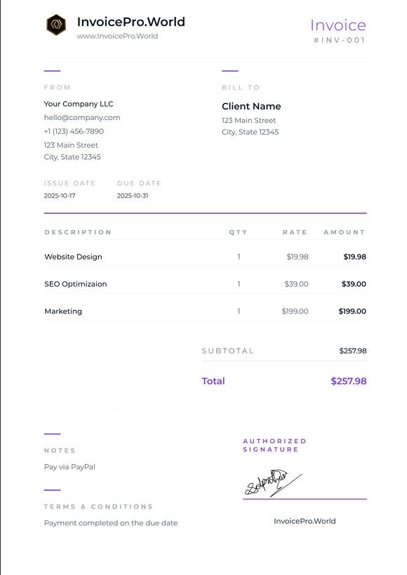 Free Invoice Creator | InvoicePro - 3 Free Invoices Every Month | Best Invoice Software 2025